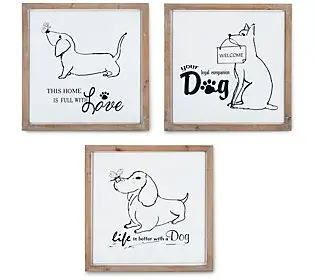 GERSON INTERNATIONAL Set Of 3 Wood Framed Metal Dog Decor Gerson Co - One-color