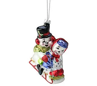 NORTHLIGHT 4.5' White & Red Sledding Snowmen Co Uple Ornament - One-color