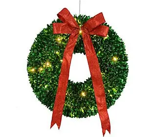 NORTHLIGHT Glittered Leaves Wreath 28' Clear Ghts