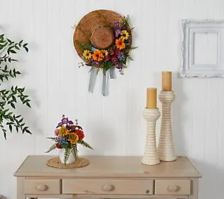 NEARLY NATURAL Mixed Flower Hat Wreath By