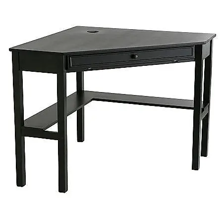 QVC Lawrence Black Finish Corner Desk With Keyboard Drawer - One-color