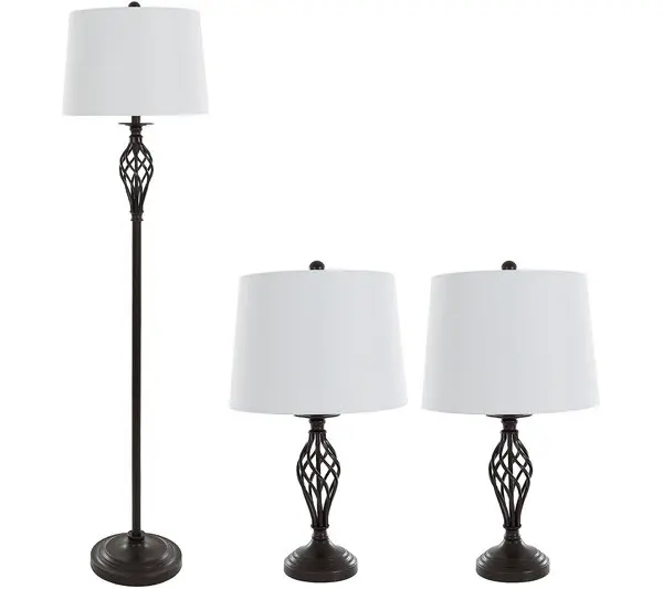 LAVISH HOME Table And Floor Lamps Set Of 3, Spi Ral Design - One-color