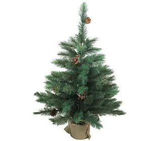 NORTHLIGHT 3' Medium Royal Oregon Pine Burlap B Ase Faux Tree - One-color