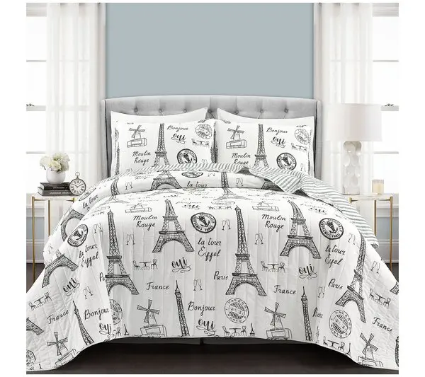 LUSH DECOR Paris Bonjour Reversible Cotton Kg Q Uilt - One-color