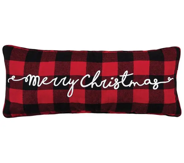 C&F HOME Merry Christmas Plaid Embroidered Throw Pillow - One-color