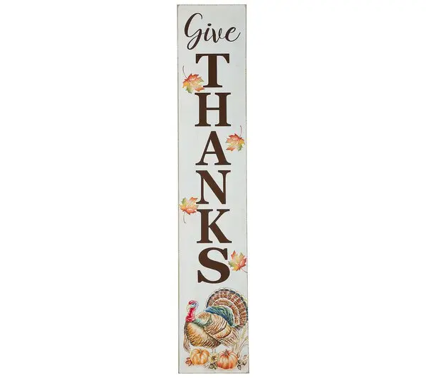 GLITZHOME Give Thanks Thanksgiving 42' Wooden P Rch Sign - One-color