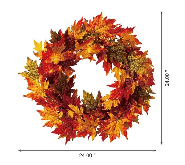 GLITZHOME Led Fall Lighted Maple Leaves Wreath