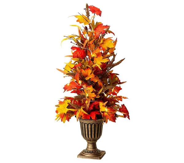 GLITZHOME Led Fall Lighted Maple Leaves Urn Pot Ted Porch Tree - One-color