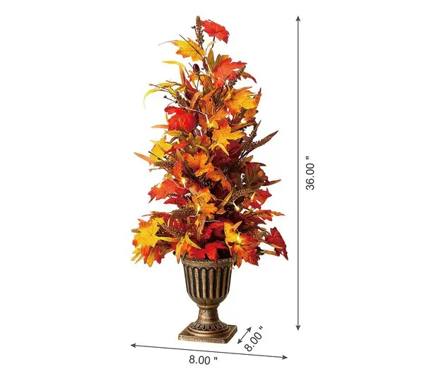 GLITZHOME Led Fall Lighted Maple Leaves Urn Pot Ted Porch Tree