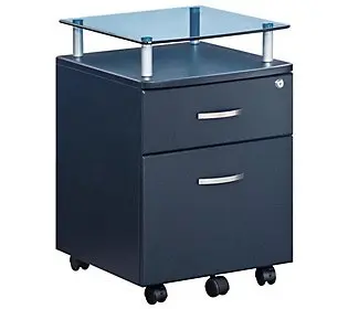 TECHNI MOBILI Rolling File Cabinet With Glass T Op - One-color