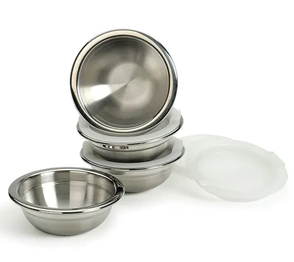 RSVP Set Of 4 Stainless Steel Prep Bowls With L Ids - Silver