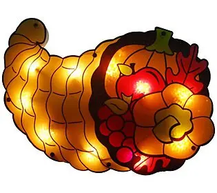 NORTHLIGHT Lighted Cornucopia Thanksgiving Window Silhouette