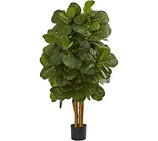 NEARLY NATURAL 4' Fiddle Leaf Fig Tree In Black Planter Nea Rly Natural - One-color