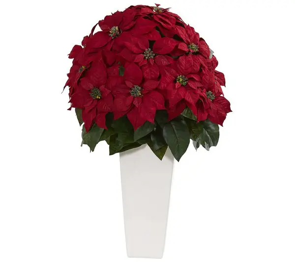 NEARLY NATURAL 32 Poinsettia In Planter By - One-color