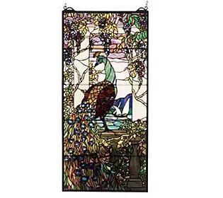 MEYDA Tiffany Style Peacock And Wisteria Window Panel - One-color