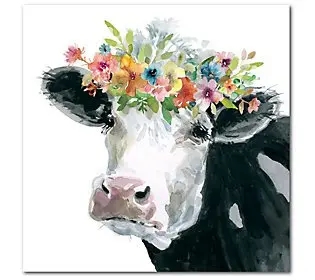 COURTSIDE MARKET Flower Crown Cow 16x16 Canvas Wall Art - One-color