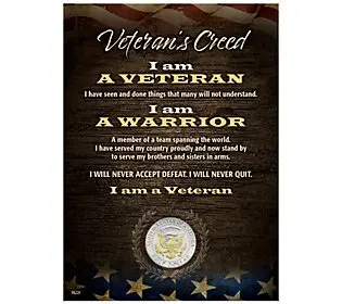 AMERICAN COIN TREASURES Veteran's Creed Matted Card With Jfk Half Dollar - One-color
