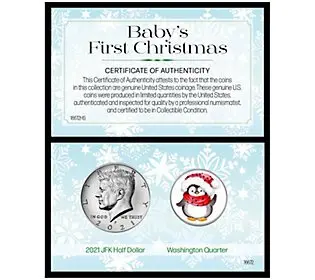 AMERICAN COIN TREASURES Baby's First Christmas Jfk 2021 And Colorized Q Arter Penguin - One-color