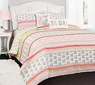 LUSH DECOR Fox Ruffle Stripe 5-piece Full/queen Quilt Set Y - One-color