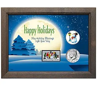 AMERICAN COIN TREASURES Happy Holidays Snowman Coin And Stamp In Wood F Rame - One-color