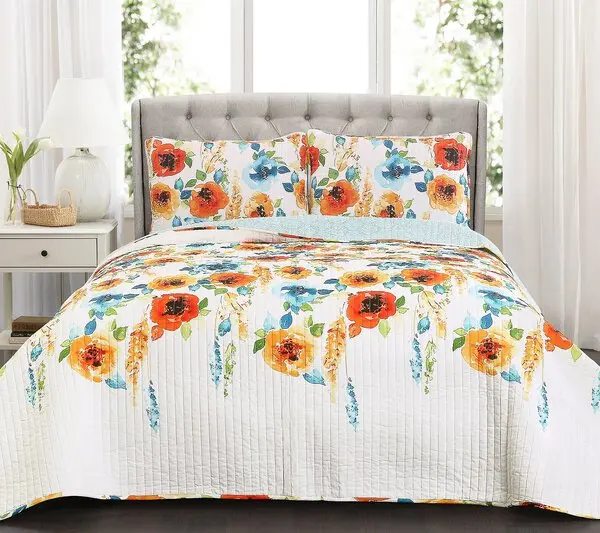 LUSH DECOR Percy Bloom Tangerine 3-piece Full/queen Quilt Et - One-color