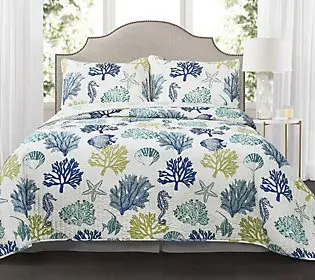 LUSH DECOR Coastal Reef 3-piece King Navy/blue Quilt Set B Y - One-color