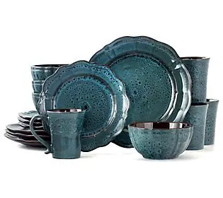 ELAMA Lavish Blue 16-piece Stoneware Dinnerware Set - One-color
