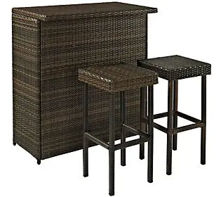 CROSLEY Palm Harbor 3-piece Outdoor Wicker Bar Set Ba R & Two Stools - One-color