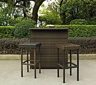 CROSLEY Palm Harbor 3-piece Outdoor Wicker Bar Set Ba R & Two Stools