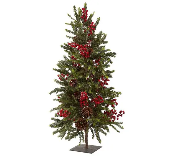 NEARLY NATURAL 36' Pine & Berry Christmas Tree By - One-color