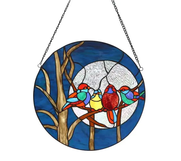 RIVER OF GOODS 16'h Birds In The Night Sky Stai Ned Glass Panel - One-color