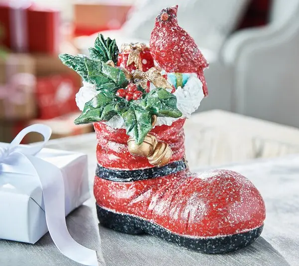 VALERIE PARR HILL Santa's Boot W/holly & Cardinal Valerie - One-color