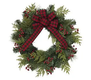 GERSON INTERNATIONAL 24-in D Pvc Pine Wreath W/ Berries & Bow Ger Son Co - One-color