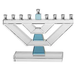 COPA JUDAICA V-shaped Crystal Menorah With Blue Accents - One-color