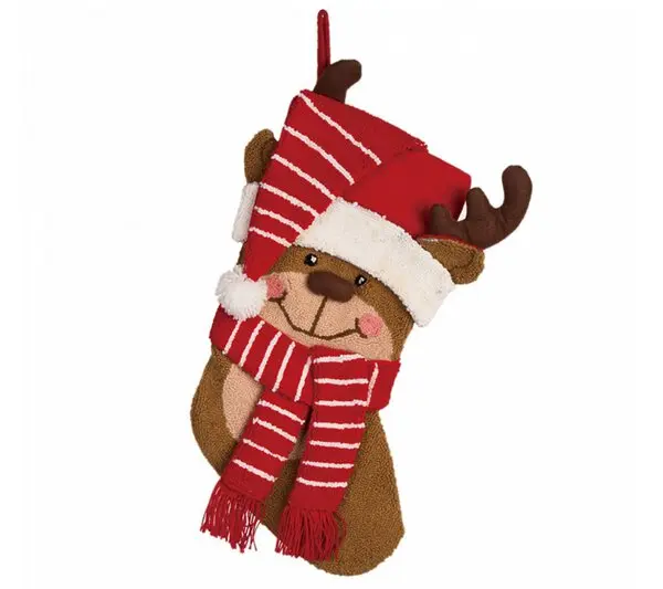 GLITZHOME 3d Scarf Reindeer Hook Looped Christm As Stocking - One-color