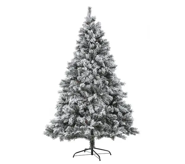 LUXEN HOME Luxenhome 7' Prelit Flocked Artificial Fir Chr Stmas Tree - One-color