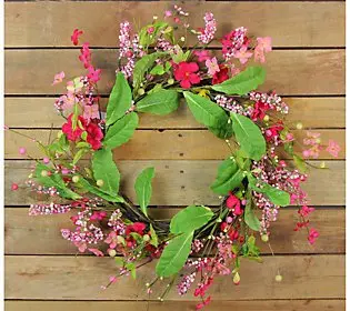 NORTHLIGHT Pink Geranium & Coral Root Spring Fl Oral Wreath
