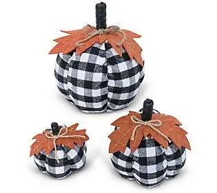 GERSON INTERNATIONAL Set Of 3 Fabric Black And White Pumpkins Ger Son Co - One-color