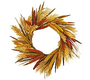 NEARLY NATURAL 25' Sorghum Harvest Artificial Wreath By - One-color