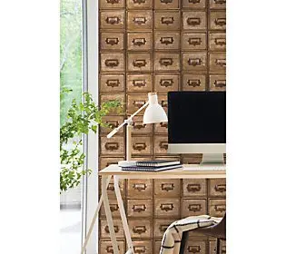 NEXTWALL Library Card Catalog Peel And Stick Wa Llpaper Roll
