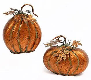 GERSON INTERNATIONAL Set Of 2 Metal Harvest Tabletop Pumpkins Ger Son Co - One-color