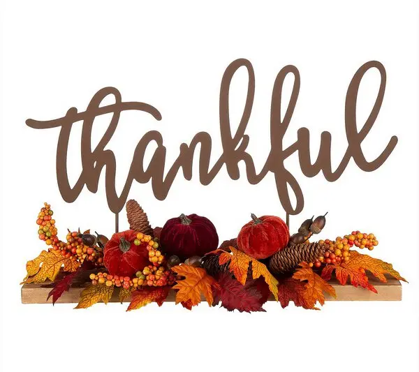 GLITZHOME Fall Harvest Cutout Metal Thankful Si Gn Centerpiece - One-color