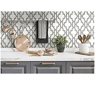 NEXTWALL Black Tile Trellis Peel And Stick Wall Paper Roll