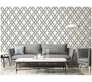 NEXTWALL Black Tile Trellis Peel And Stick Wall Paper Roll