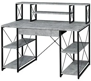 ACME Amiel Music Recording Studio Desk, Faux Co Ncrete & Black - One-color