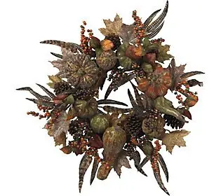 NEARLY NATURAL 28' Autumn Pumpkin Wreath By - One-color
