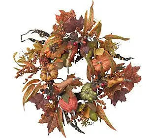 NEARLY NATURAL 24' Pumpkin & Berry Wreath By - One-color