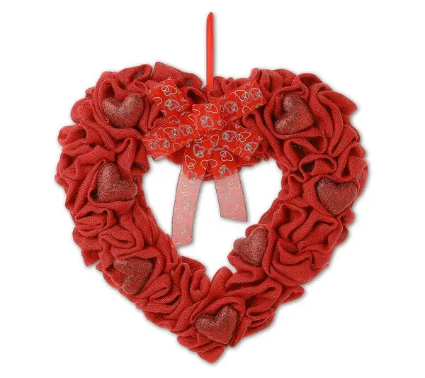 GLITZHOME 19' Love You Valentine's Day Fabric H Eart Wreath - One-color