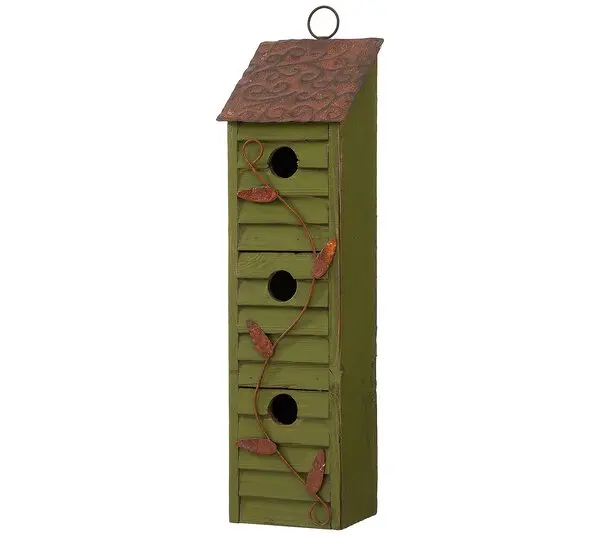 GLITZHOME Three Story Feathered Friends & Famil Y Birdhouse - One-color