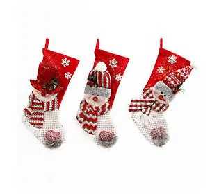 GERSON INTERNATIONAL Set Of 3 Fabric Snowman Christmas Stockings Erson Co - One-color